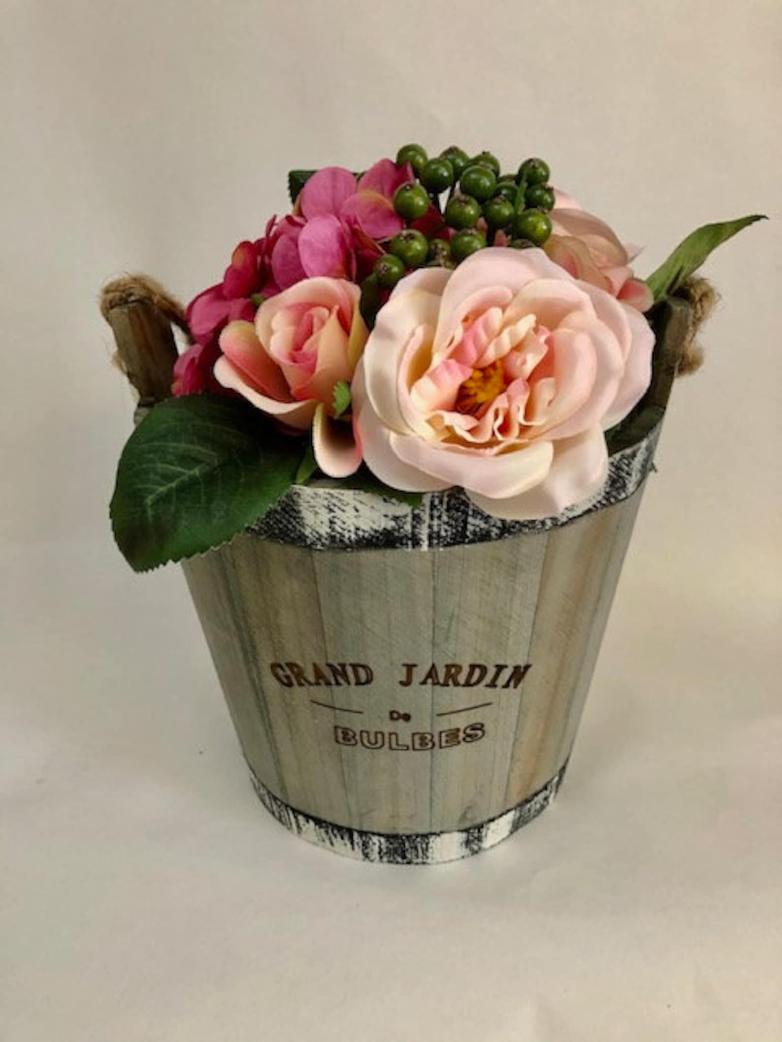 Hanging Wooden Bucket With Artificial Flowers Choose Ivory - Etsy UK