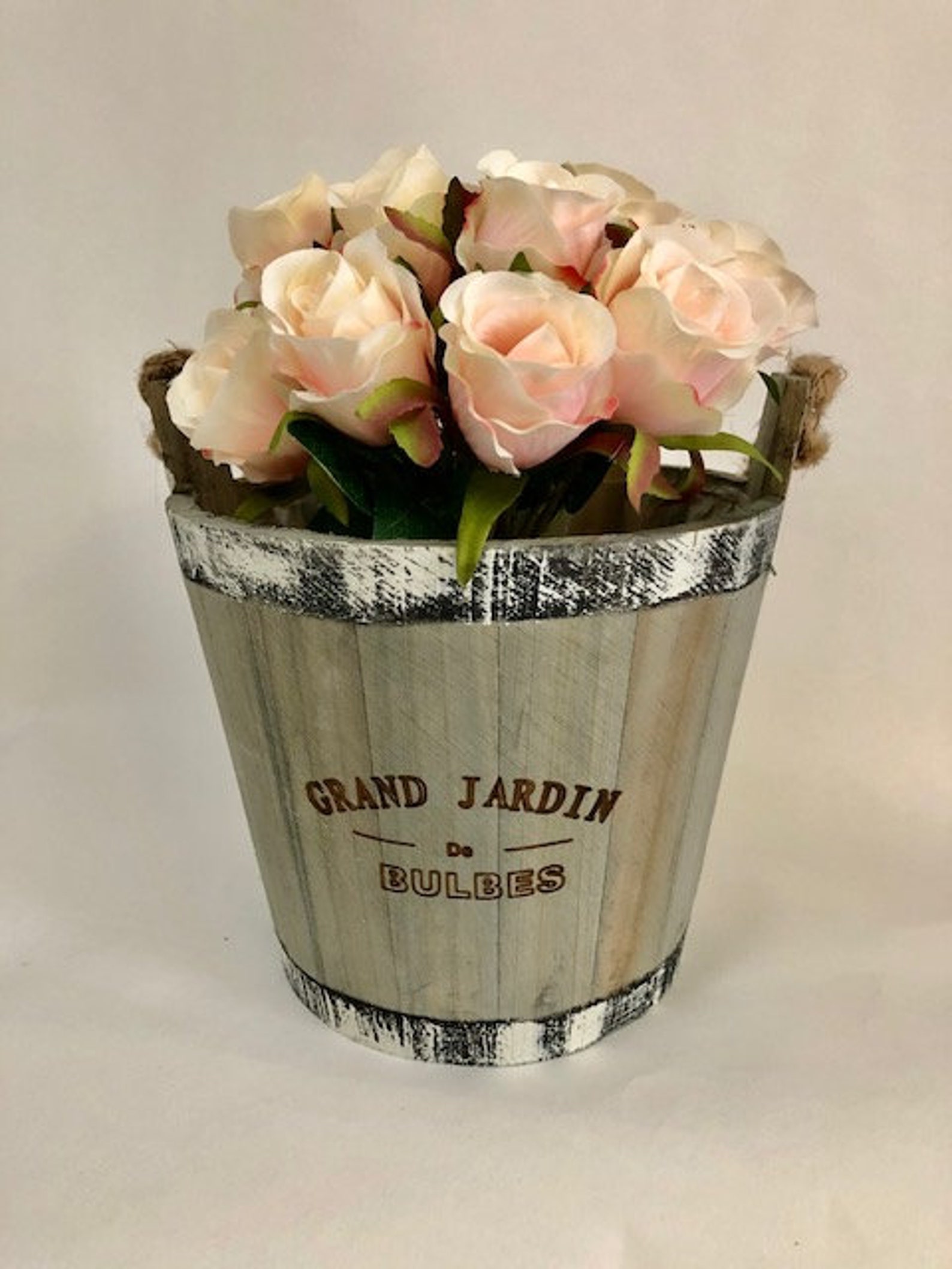 Hanging Wooden Bucket With Artificial Flowers Choose Ivory - Etsy UK