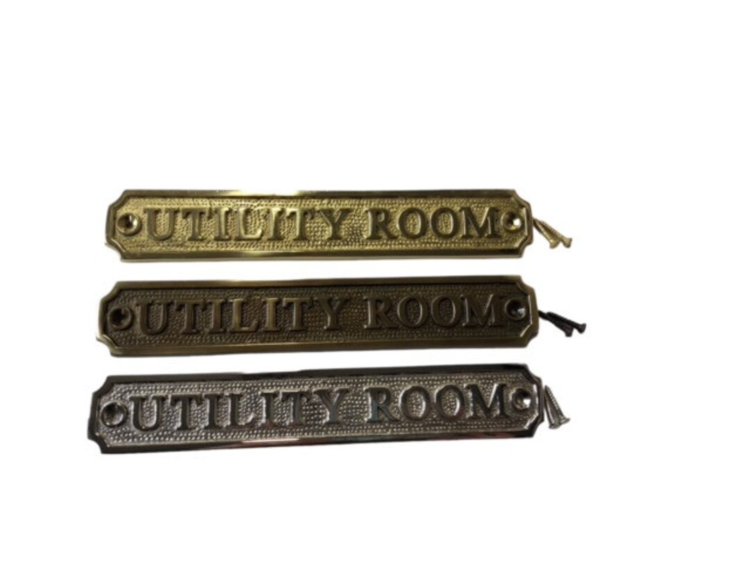 Utility Room Door Sign Available in Three Finishes - Silver Nickel ...
