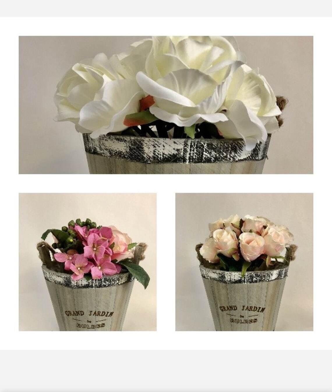Hanging Wooden Bucket With Artificial Flowers Choose Ivory - Etsy UK