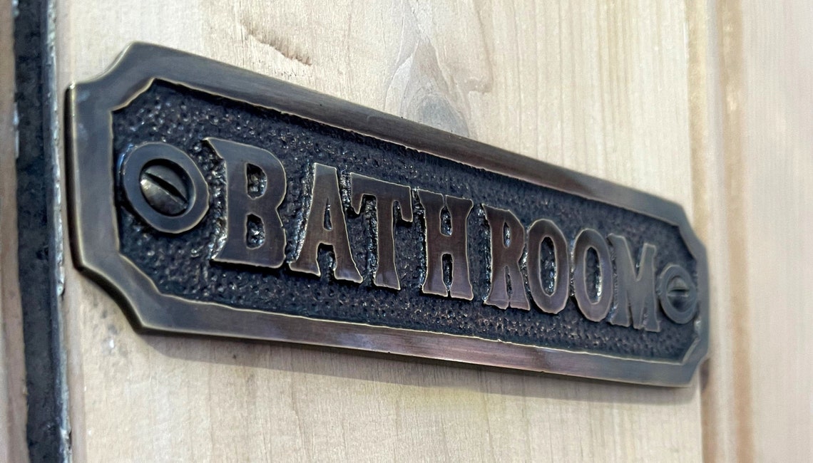 Bathroom door sign available in three finishes nickel | Etsy