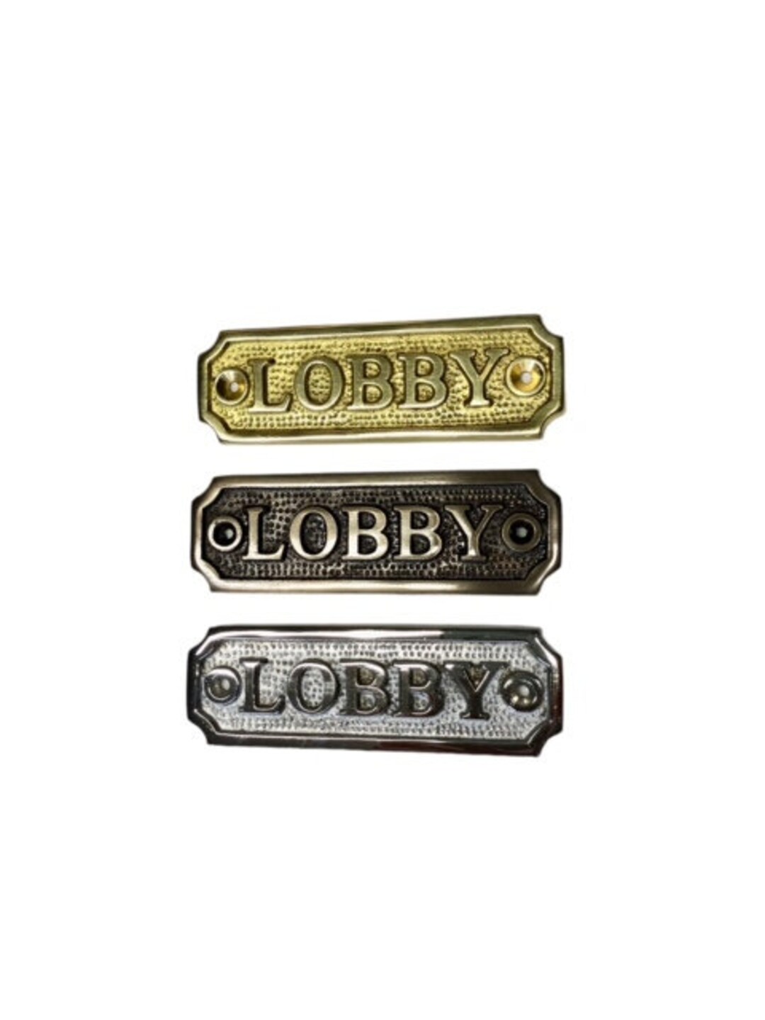 Lobby Door Sign Available in Three Finishes - Silver Nickel, Antique ...