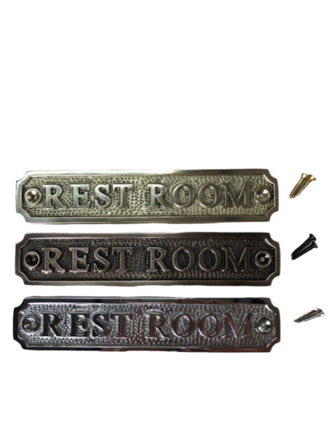 Rest Room Door Sign Available in Three Finishes - Nickel, Antique ...