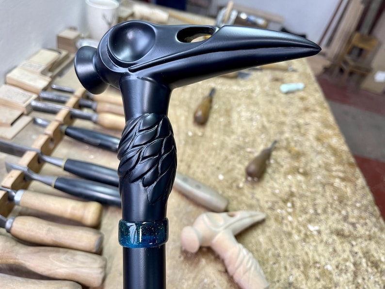 Black Raven Cane Walking Stick Wood Wooden Cane Handcarved Carving ...