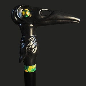 Black Crow Skull Walking Cane Walking Stick Goth Style Raven Skull Cane ...
