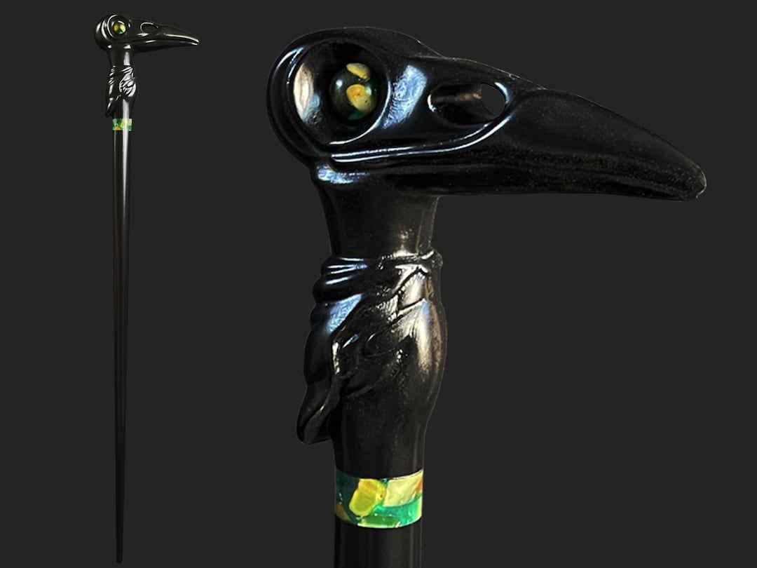 Black Crow Skull Walking Cane Walking Stick Goth Style Raven Skull Cane ...