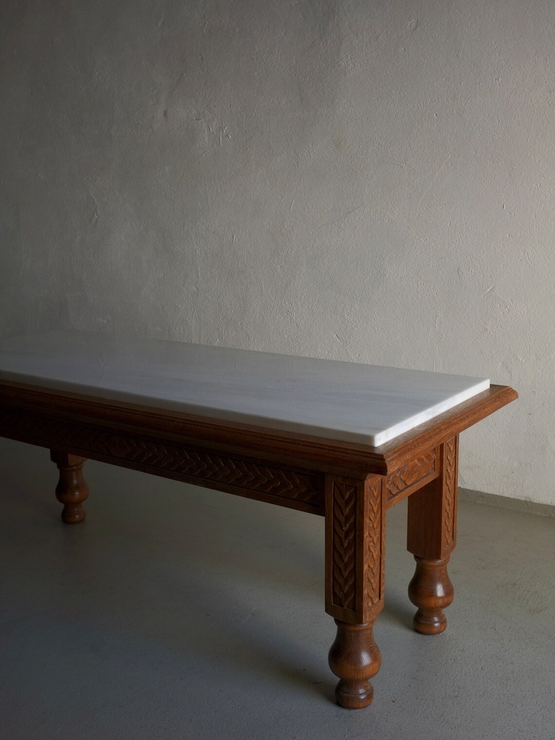 White Marble Carved Oak Coffee Table | Vintage - Etsy