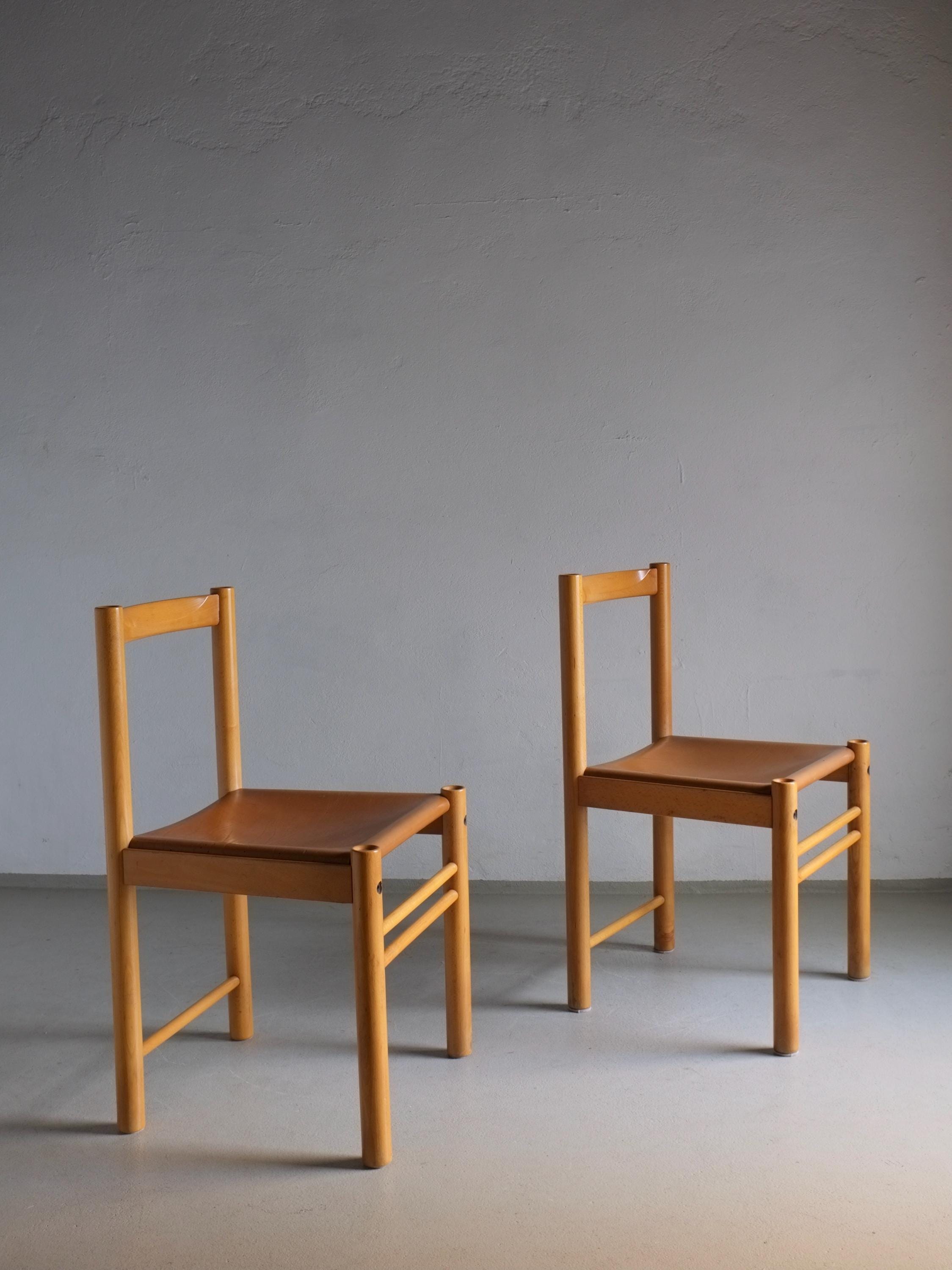 6 Beech Wood Cognac Leather Chairs | Ibisco | Italy | 1960s - Etsy