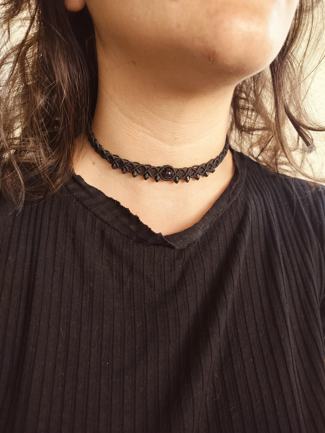 Dark Witch Choker, Handmade Macrame, Gothic Collar Necklace, Amethyst ...