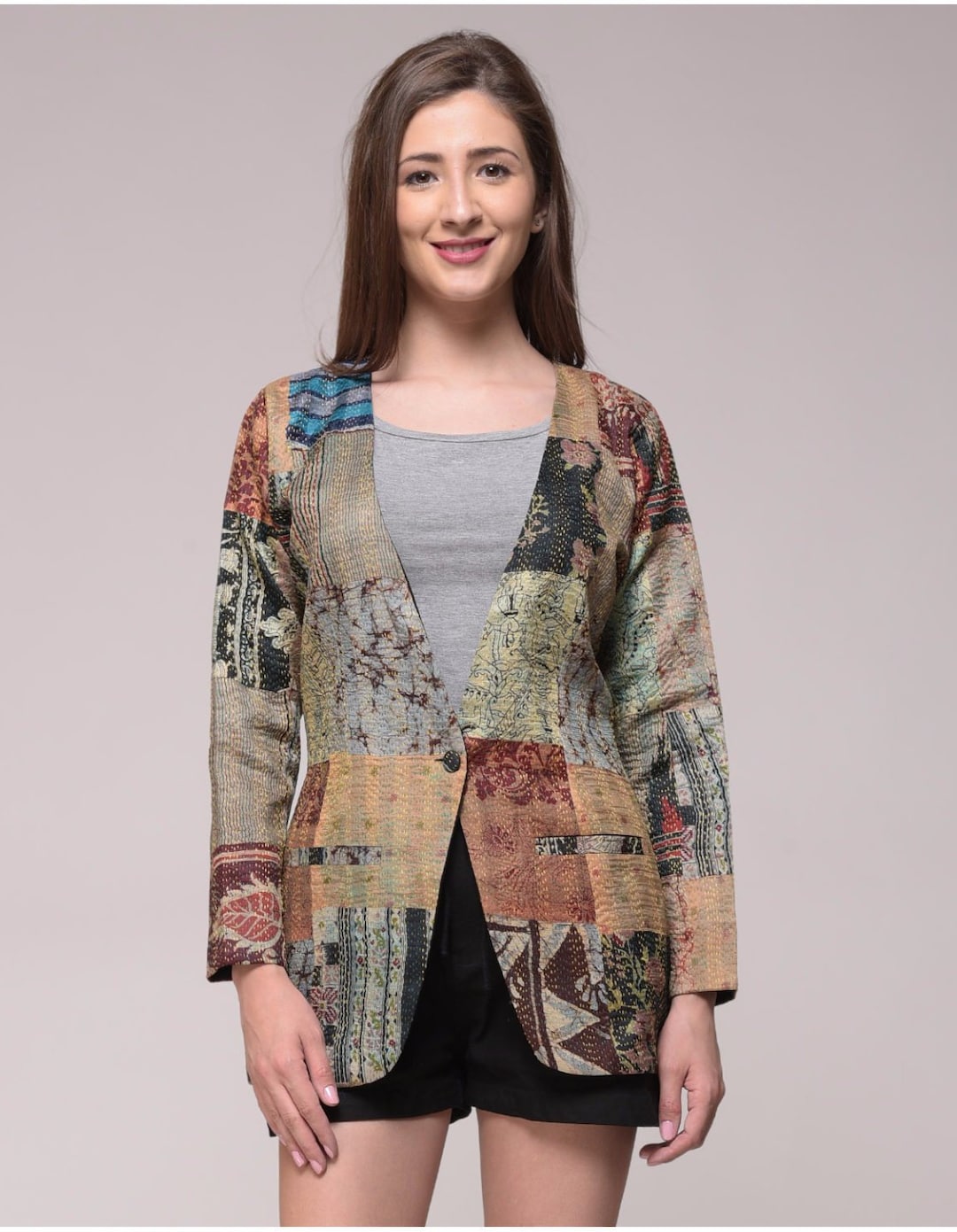 Indian Kantha Silk Jacket Coat for Women Boho Hippie Multi Color Jacket ...