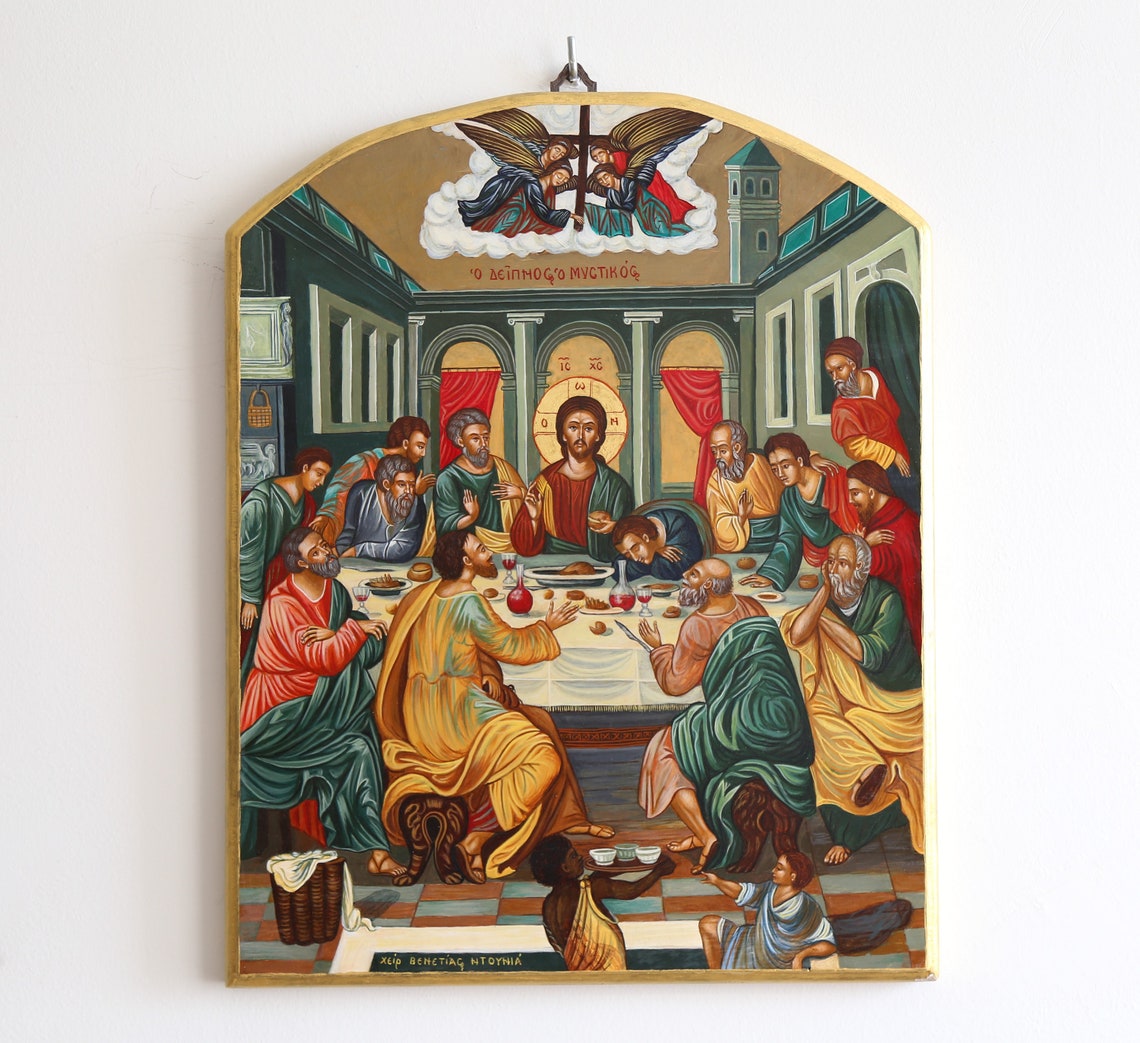 Mystical Supper/last Supper. Hand-painted Orthodox Byzantine Icon on ...