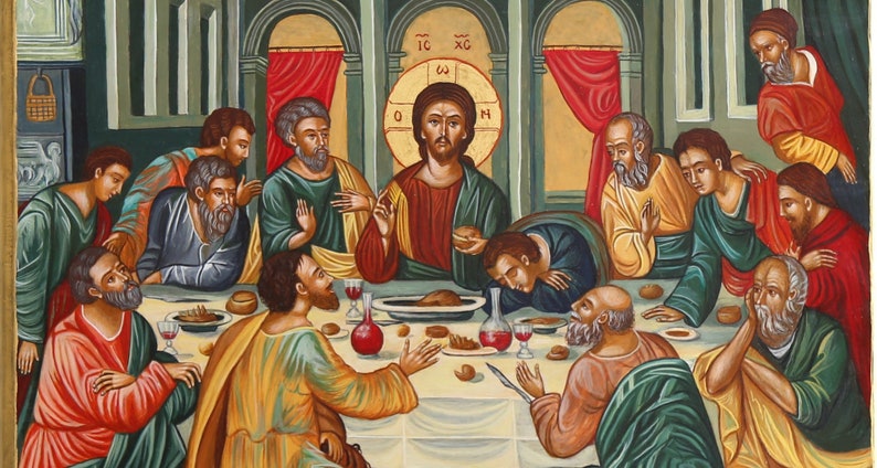 Mystical Supper/last Supper. Hand-painted Orthodox Byzantine Icon on ...