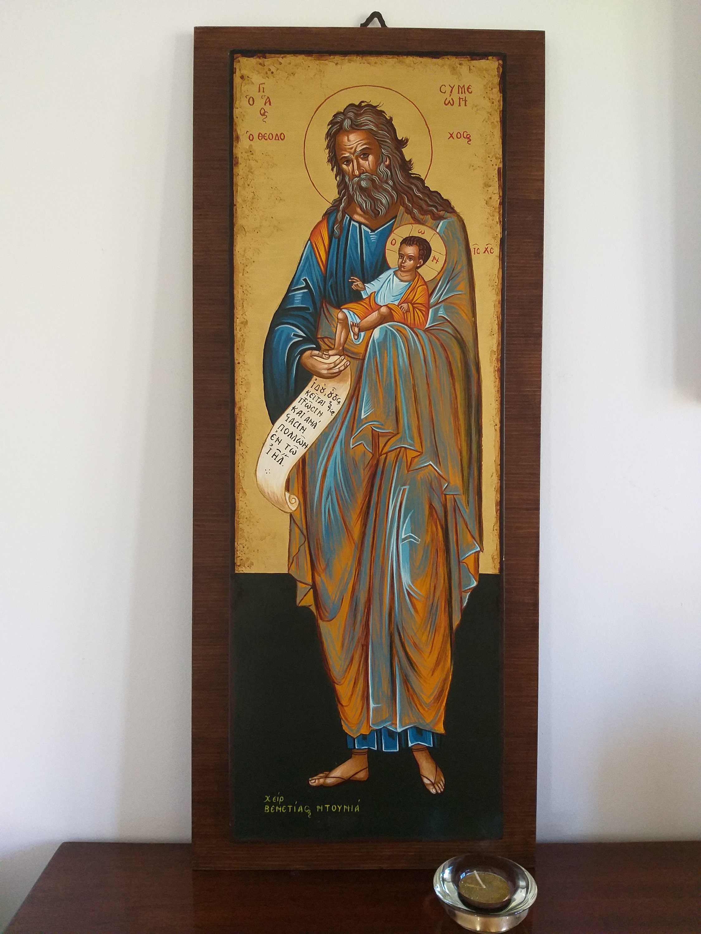 Saint Symeon the God-receiver. Hand-painted Orthodox Byzantine Icon on ...
