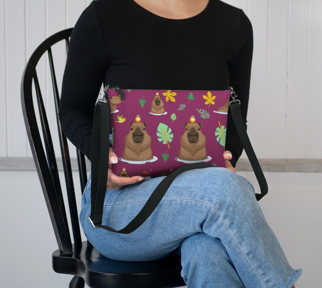 Capybara Crossbody Purse | Vegan Leather Handbag | Cute Animal Pattern ...