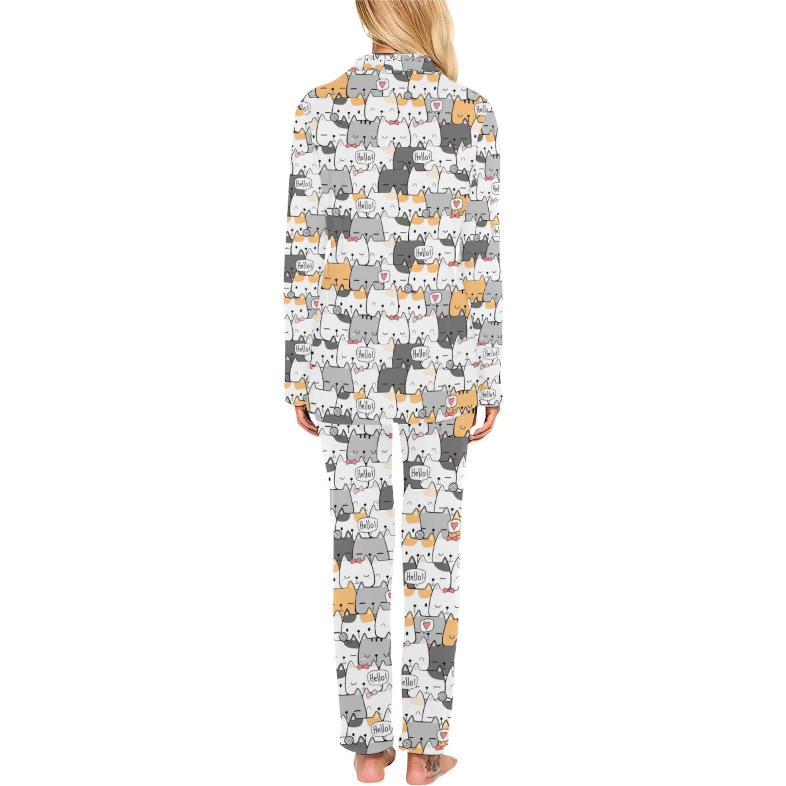 Cat Pattern Pajama Kitten Pajama Set Full Pajama Set | Etsy