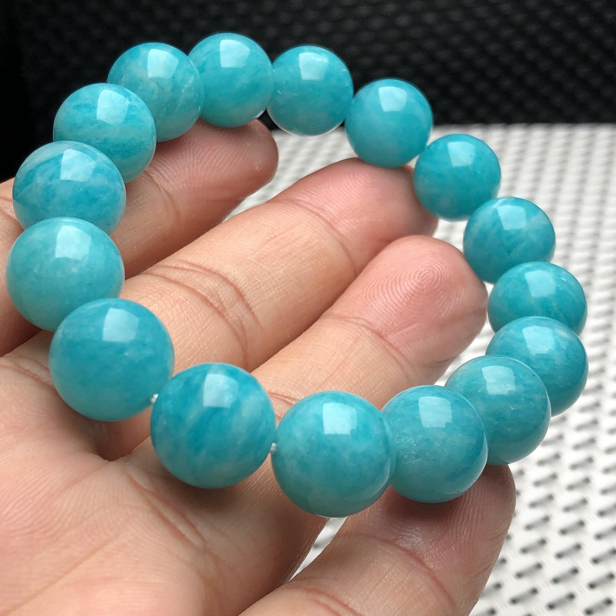 Natural Gemstone Green Amazonite Crystal Stretch Round Bead | Etsy