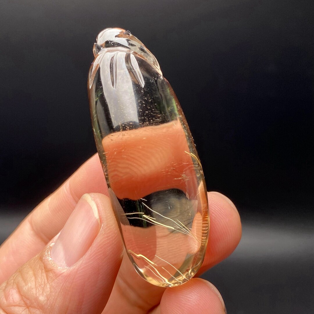 Natural Clear Gold Rutilated Quartz Crystal Pendant Carved Crystal ...