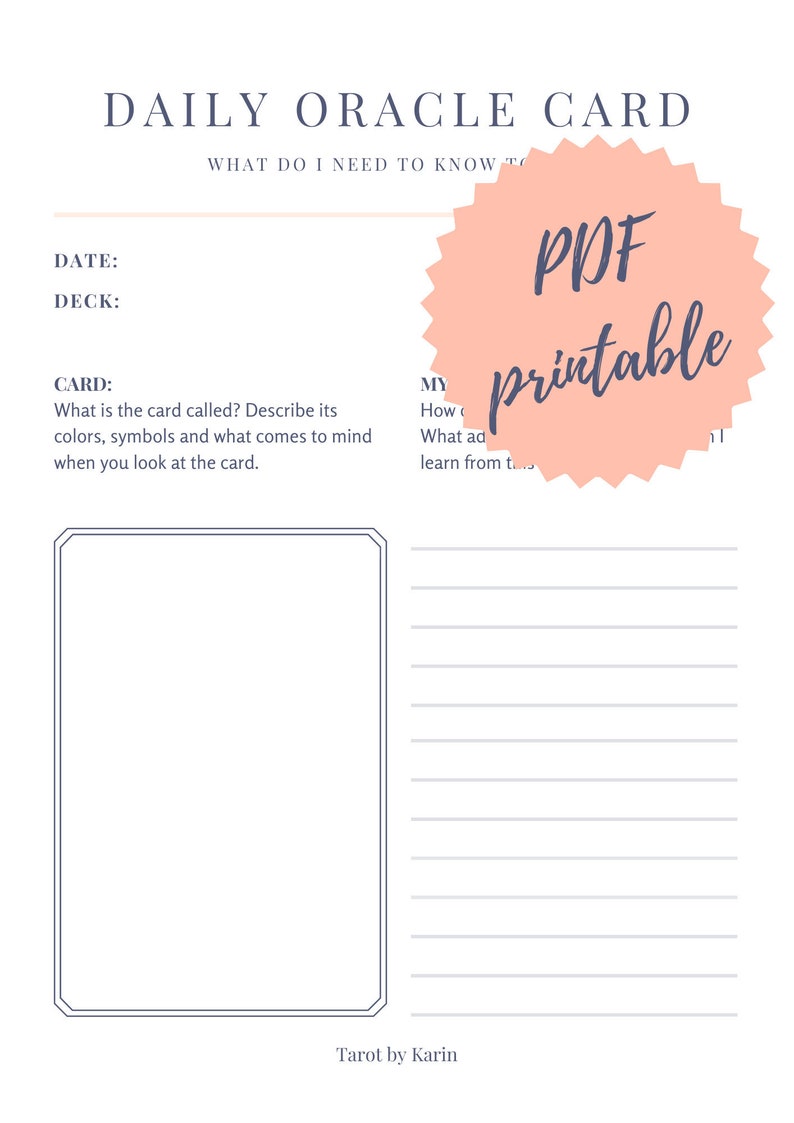 Daily Oracle Card Journal PDF Printable For Instant Download Etsy Sweden