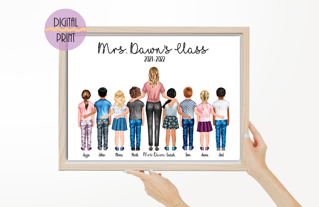 Personalized Teacher Class Gift,teacher and Students Portrait,class ...