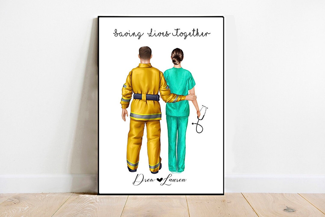 Personalised Nurse and Firefighter Print,custom Firefighter Gift ...