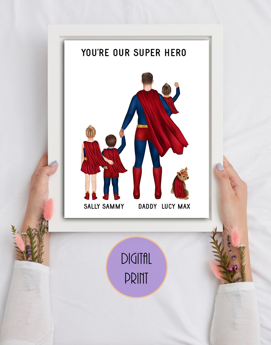 Personalised Super Dad Print, Personaliesd Super Hero Portrait ...
