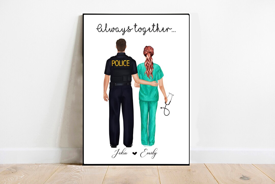 Personalised Nurse and Police Print,personalised Couples Portrait ...