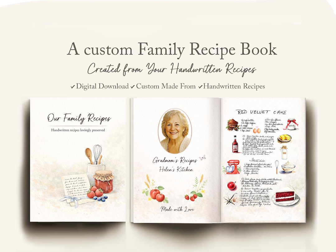 Custom Illustrated Family Recipe Book From Handwritten Recipes ...