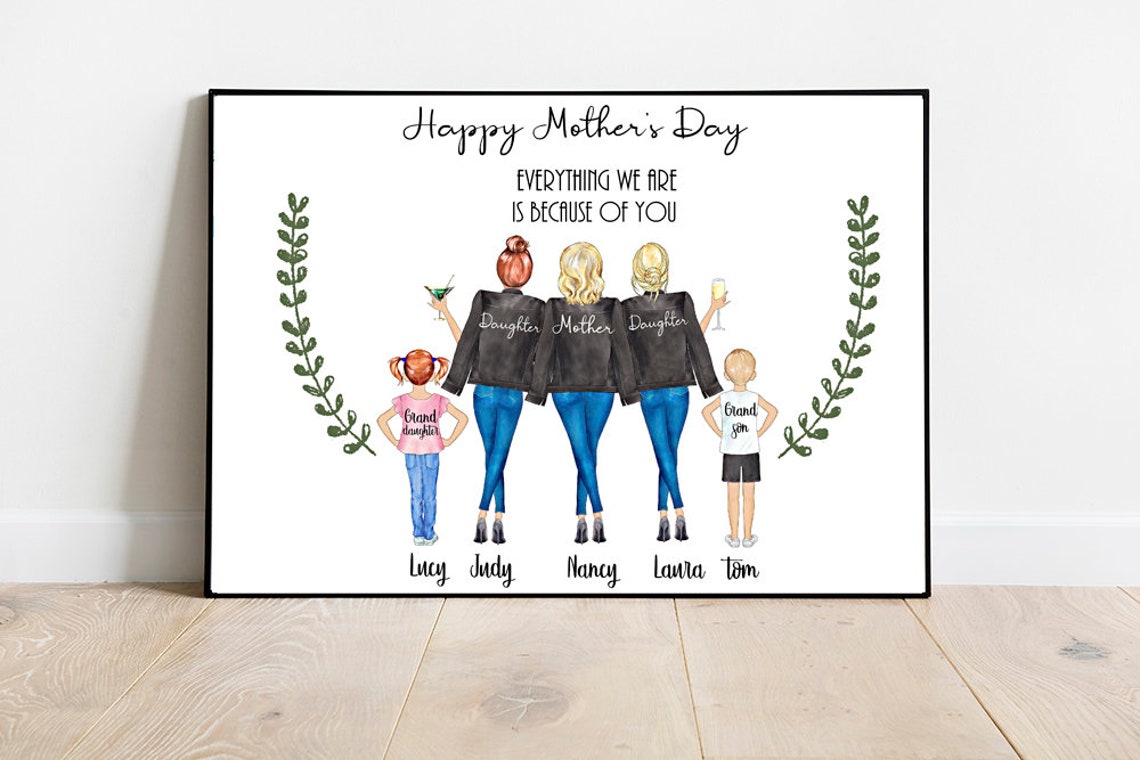 Family Portrait Family Portrait Illustrationmothers Day - Etsy