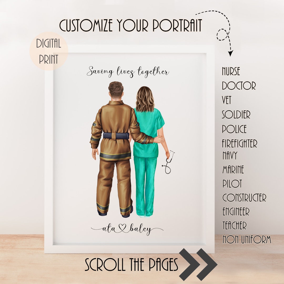 Personalised Nurse and Firefighter Print,custom Firefighter Gift ...