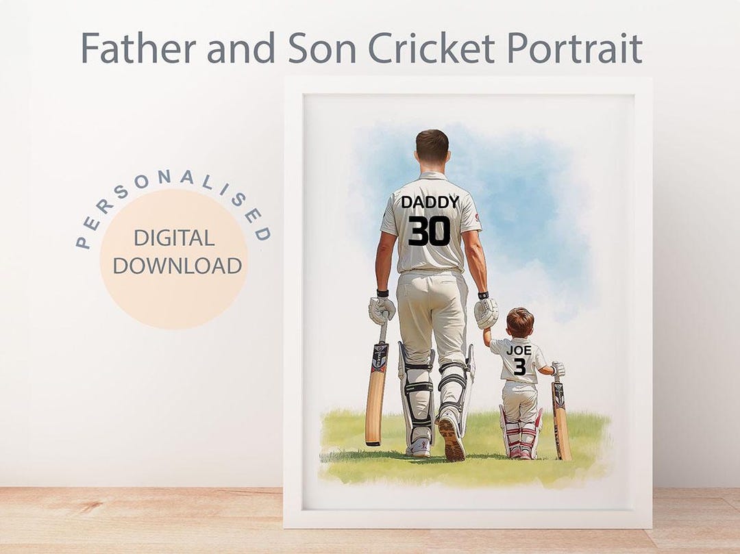 Custom Cricket Gift Illustration for Dad, Father and Son Portrait ...