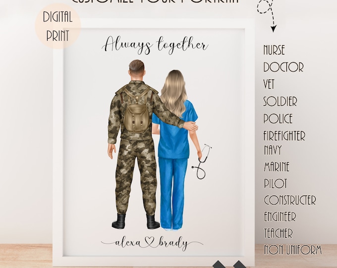 Personalised Nurse and Police Print,personalised Couples Portrait ...
