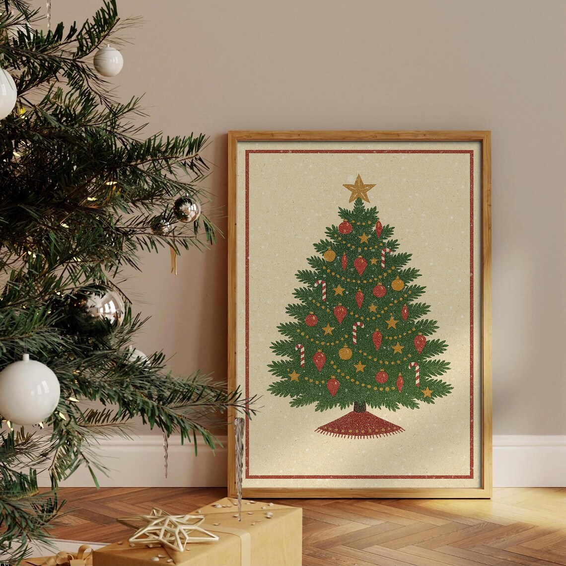 Vintage Christmas Tree Print | Retro 1950s Holiday Wall Art, Mid ...