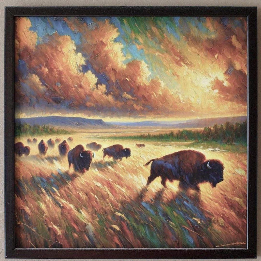 Bison Herd Impressionist Print, American Plains Wildlife Poster - Etsy