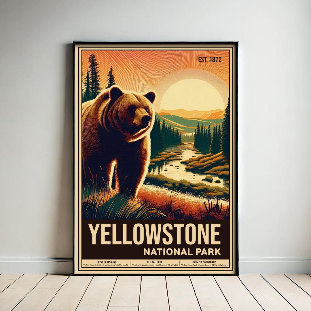 Yellowstone National Park Travel Poster | Yellowstone Travel Poster ...