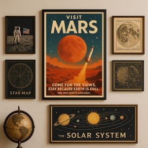 Visit Mars Retro Travel Poster - Futuristic Space Tourism Print ...