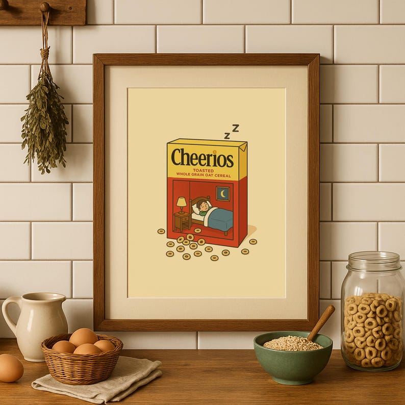 Nap Time in a Cheerios Box - Whimsical Farmhouse Kitchen Wall Art, Cute ...