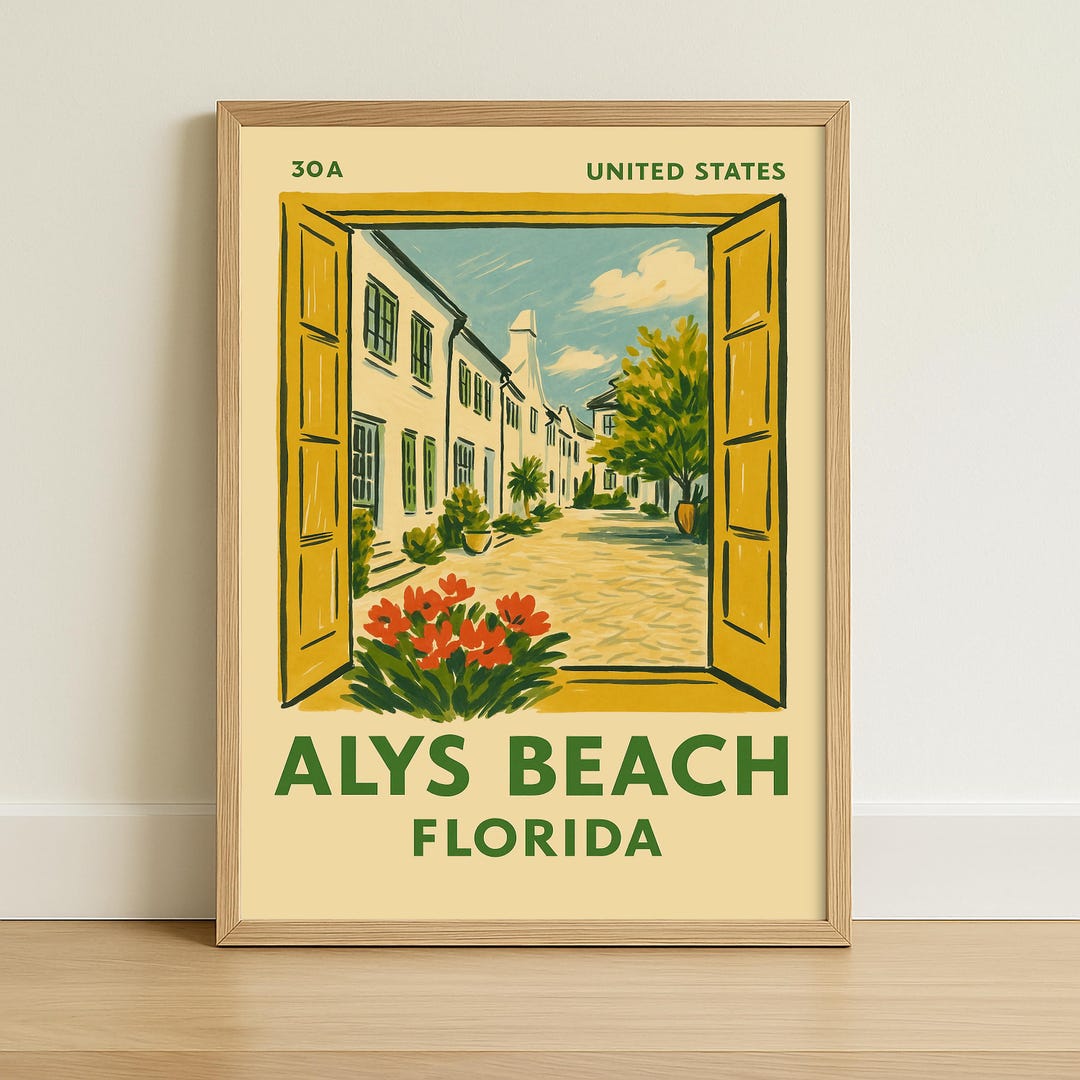 Alys Beach Florida Poster - Retro Window View Travel Print, 30A Wall ...