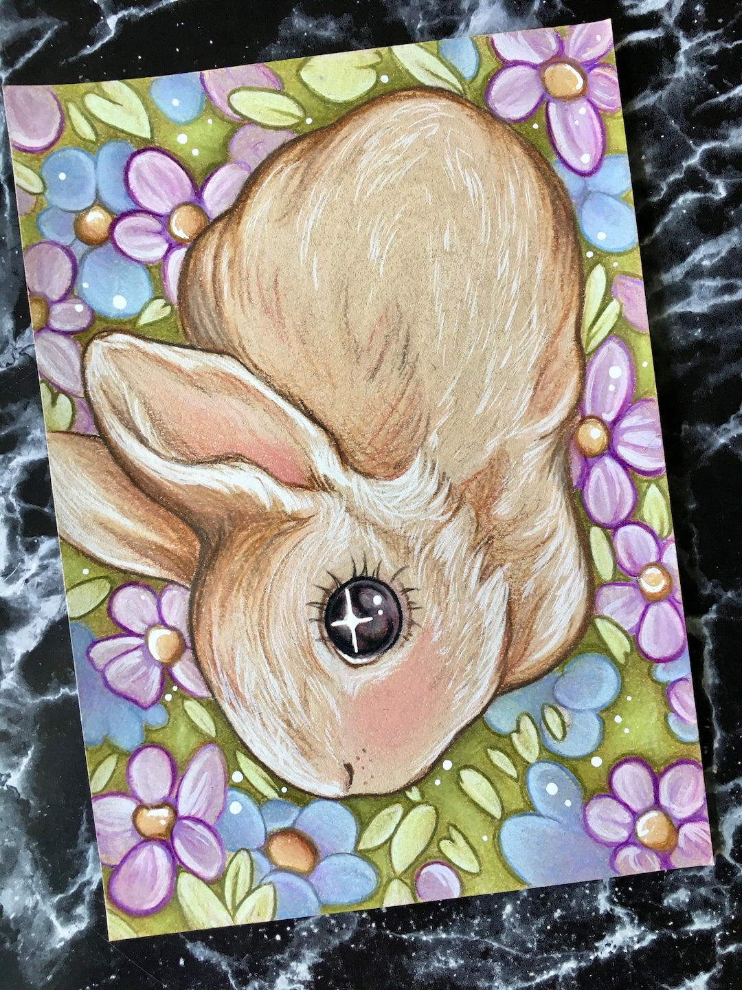Flower Garden Bunny Drawing - Etsy
