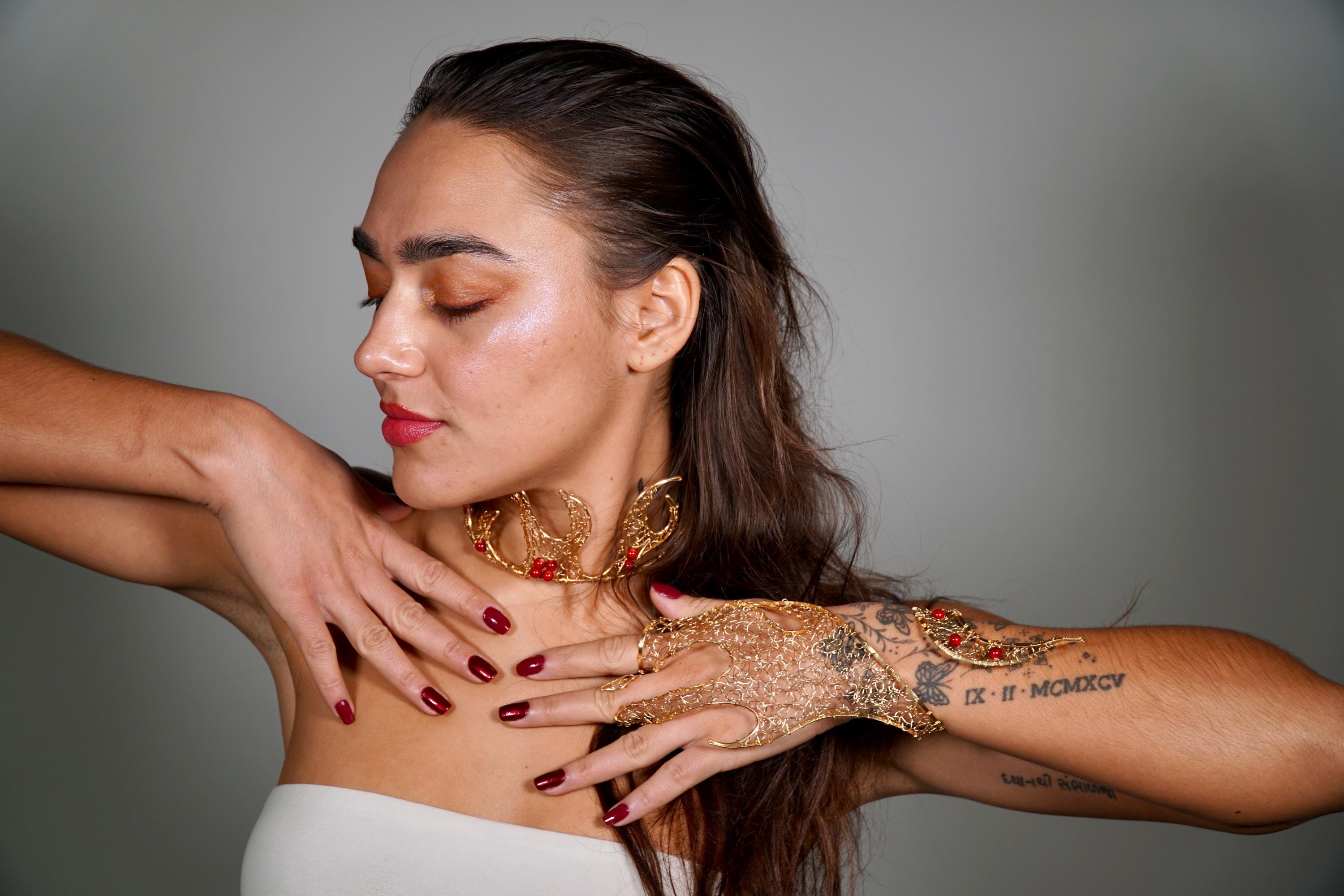 AETHER Fire Hand Cuff – Red Quartzite & Brass – Sculptural Ring to ...
