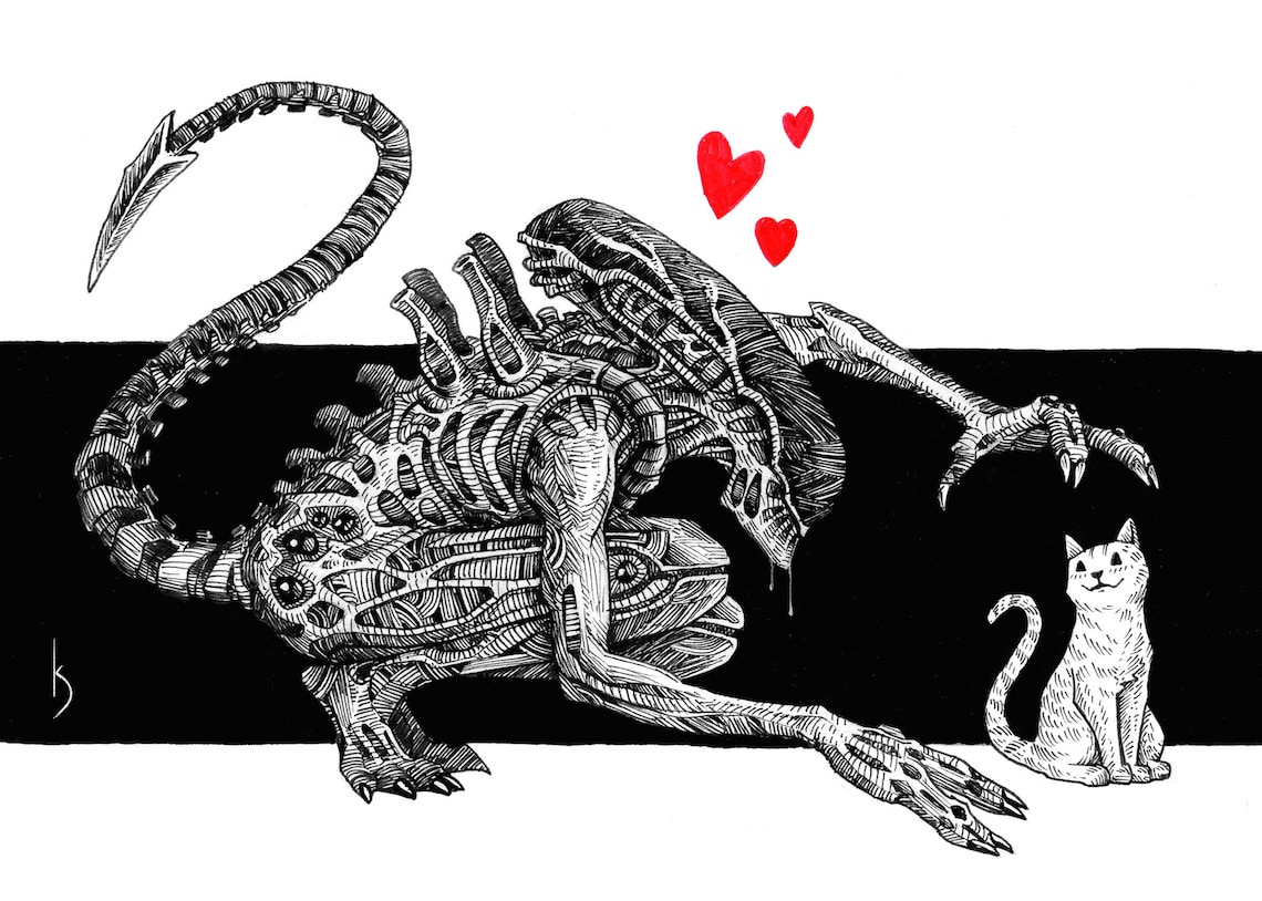 Alien & Jonesy Xenomorph Art Print Matte 7x5 Wall | Etsy