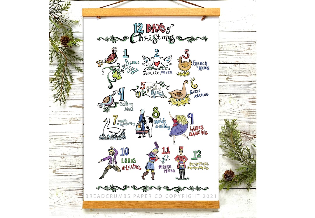 12 Days of Christmas PRINT, Twelve Days of Christmas Gift, Christmas ...