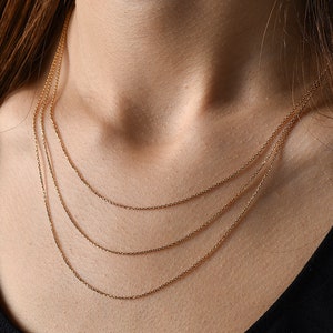 14K Solid Gold Three Row Chain Necklace, Gold Men Chain, Woman Gold ...