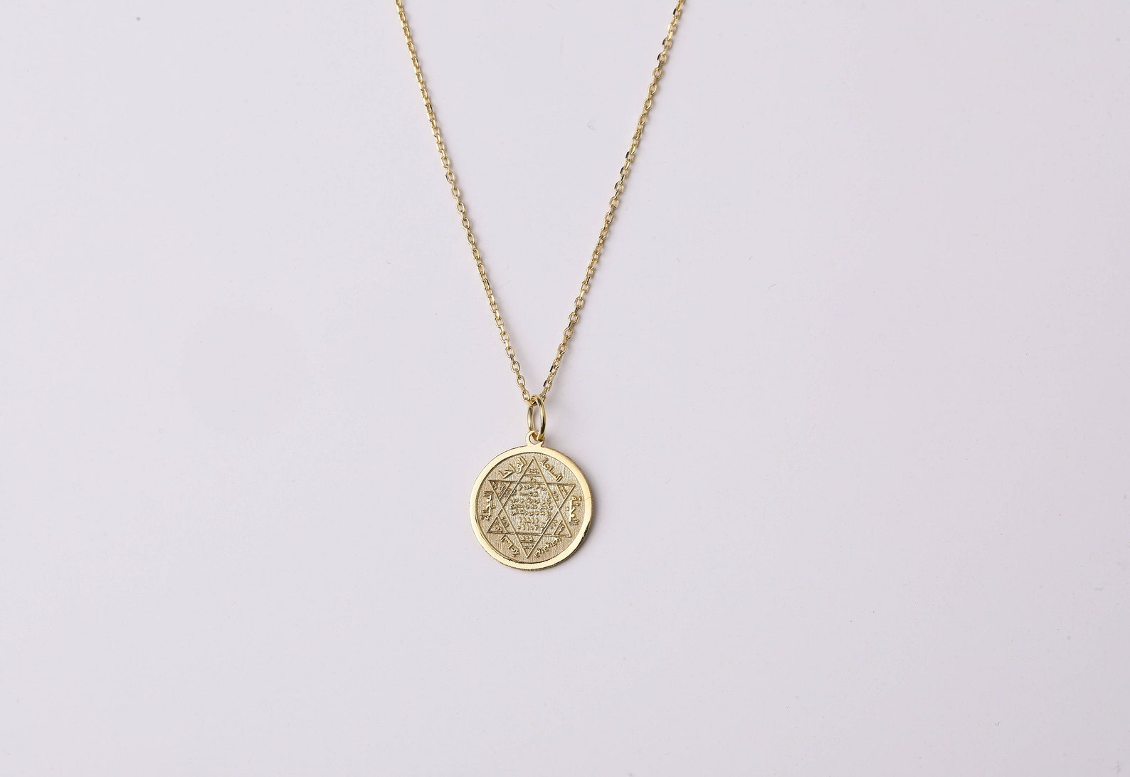 14k Solid Gold Seal of Solomon Necklace, Solomon Pendant, Personalized ...