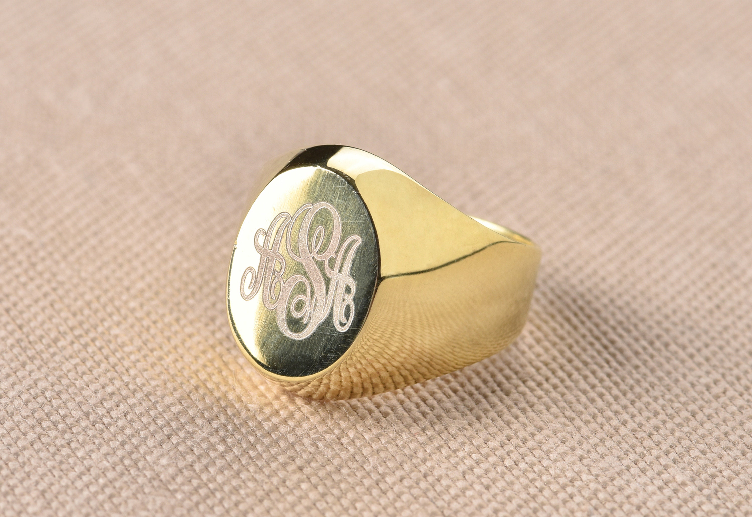 3 Letter Signet Ring Monogram Ring Gold 14k Gold Oval Signet | Etsy