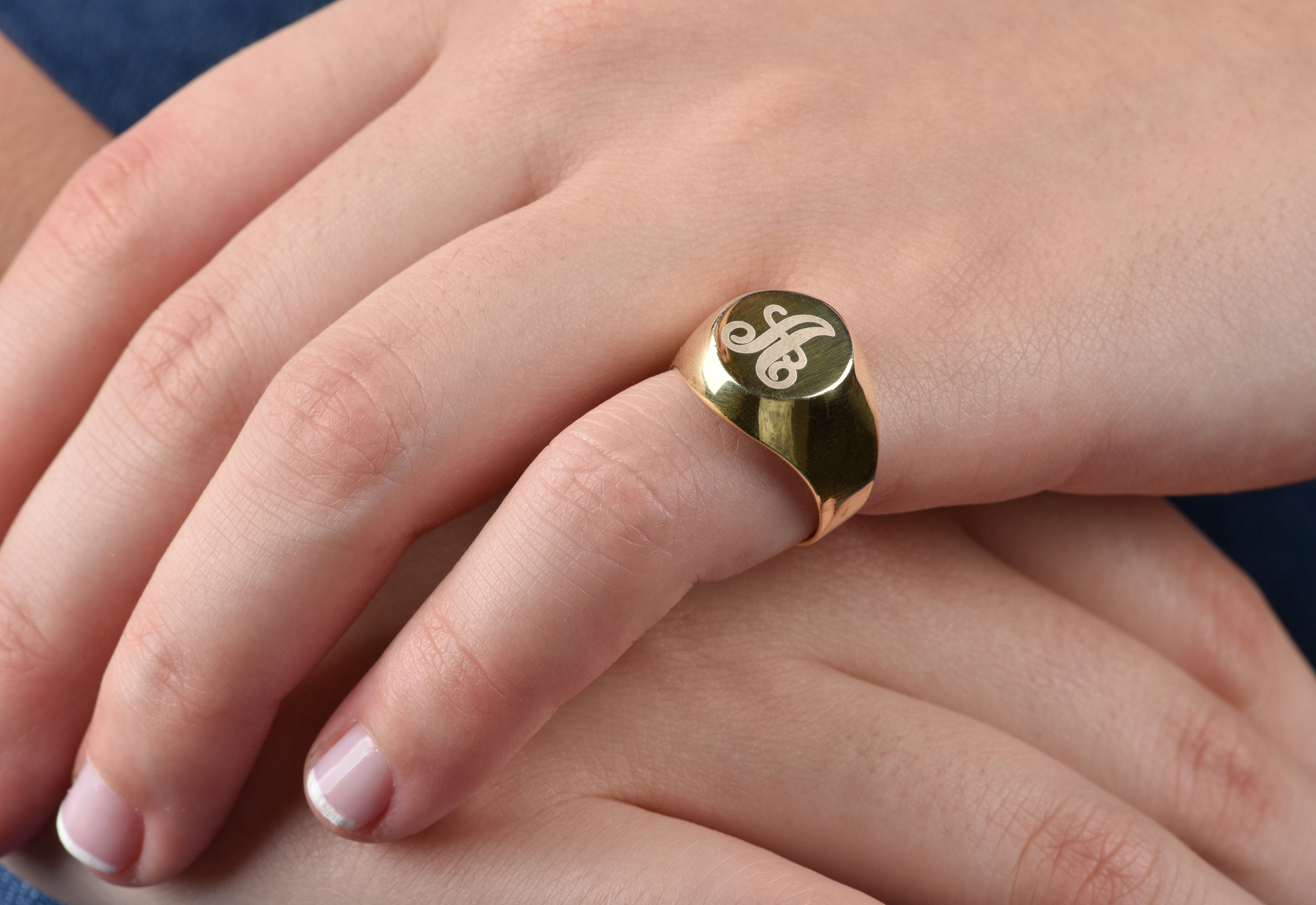 14K Gold Monogram Ring Personalized Signet Ring Letter Ring | Etsy