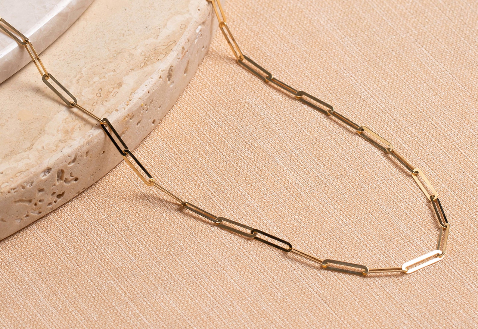 14K Gold Oval Rectangle Chain Necklace Paperclip Gold - Etsy