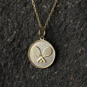 14k Gold Tennis Racket Necklace, Personalized Tennis Racket Pendant ...