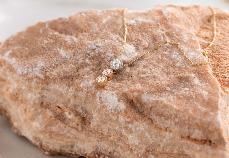 Trio Stone Necklace 14k Gold 3 Stone Necklace Three Color - Etsy