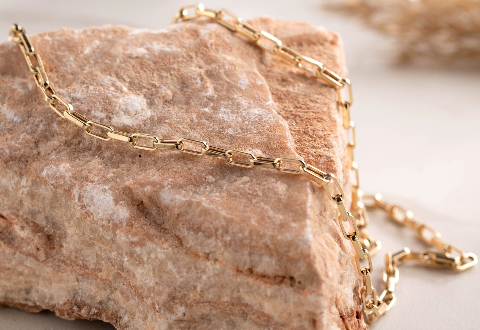 14K Gold Rectangle Chain Necklace Gold Paperclip Chain - Etsy