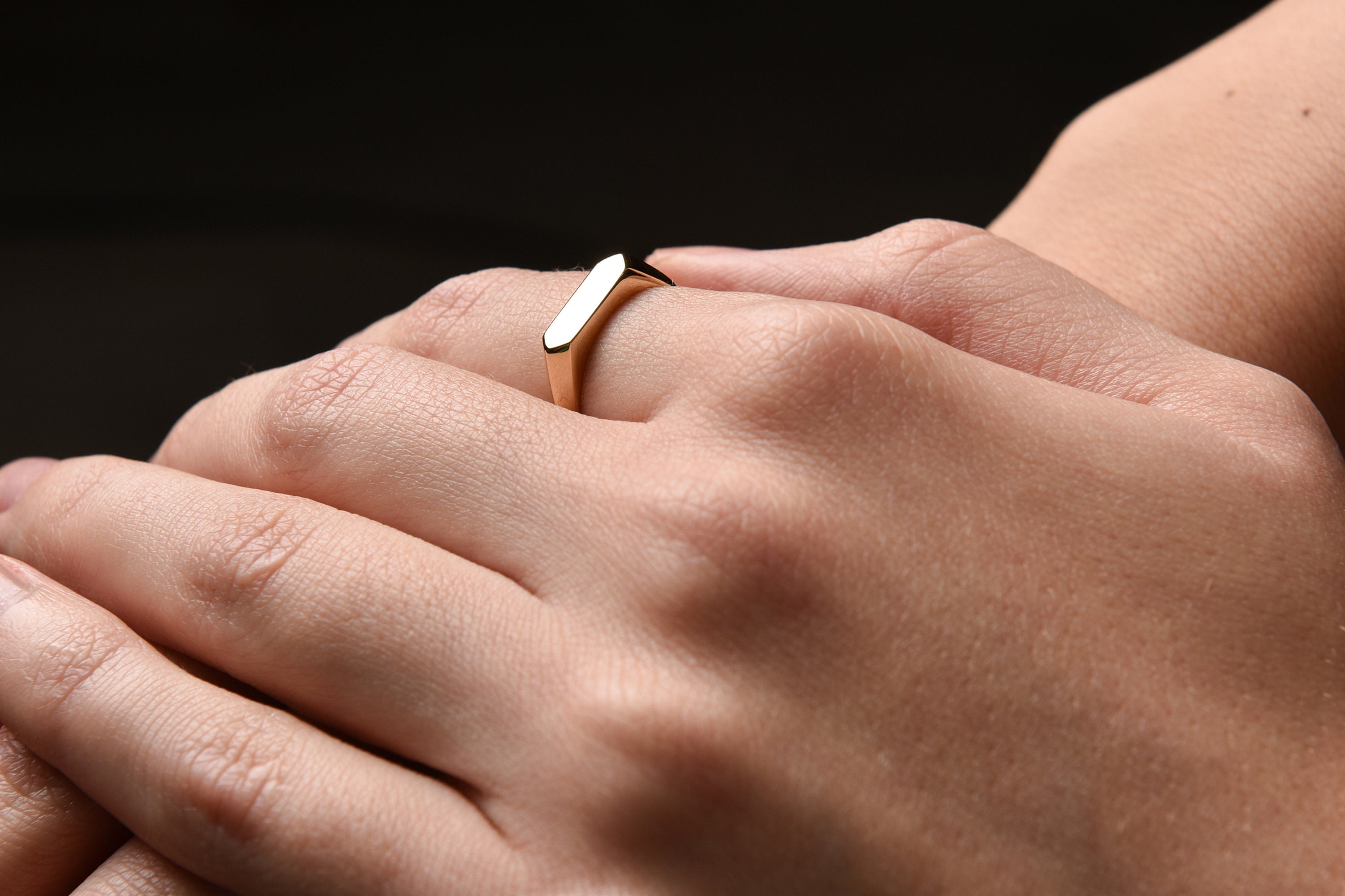 14K Gold Simple Rectangle Ring Personalized Rectangle Ring - Etsy